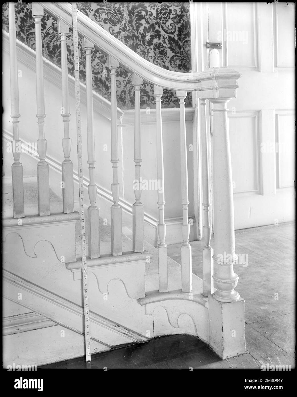 Jamaica Plain, 821 Centre Street, interior detail, newel post, Moses ...