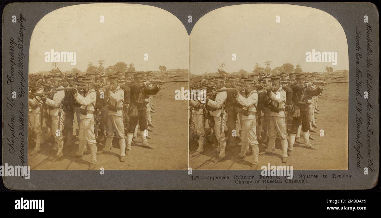 Japanese infantry forming into squares to receive charge of Russian Cossacks , Firearms ...