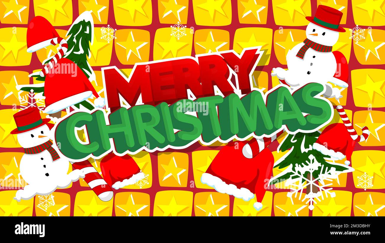 Merry Christmas. Word written with Children's font in cartoon style ...