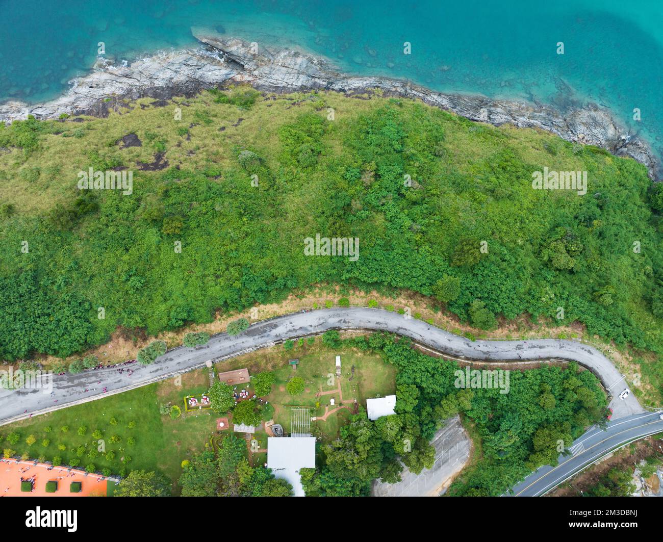 Aerial view of curve road along the seashore at Phuket Thailand ...