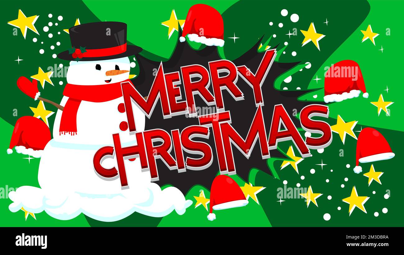 Merry Christmas. Word written with Children's font in cartoon style ...