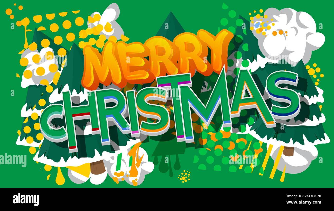 Merry Christmas. Word written with Children's font in cartoon style ...