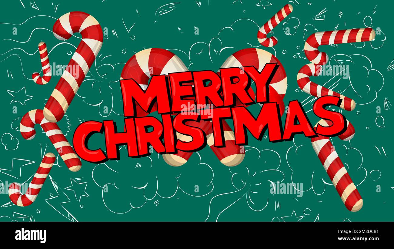 Merry Christmas. Word written with Children's font in cartoon style ...