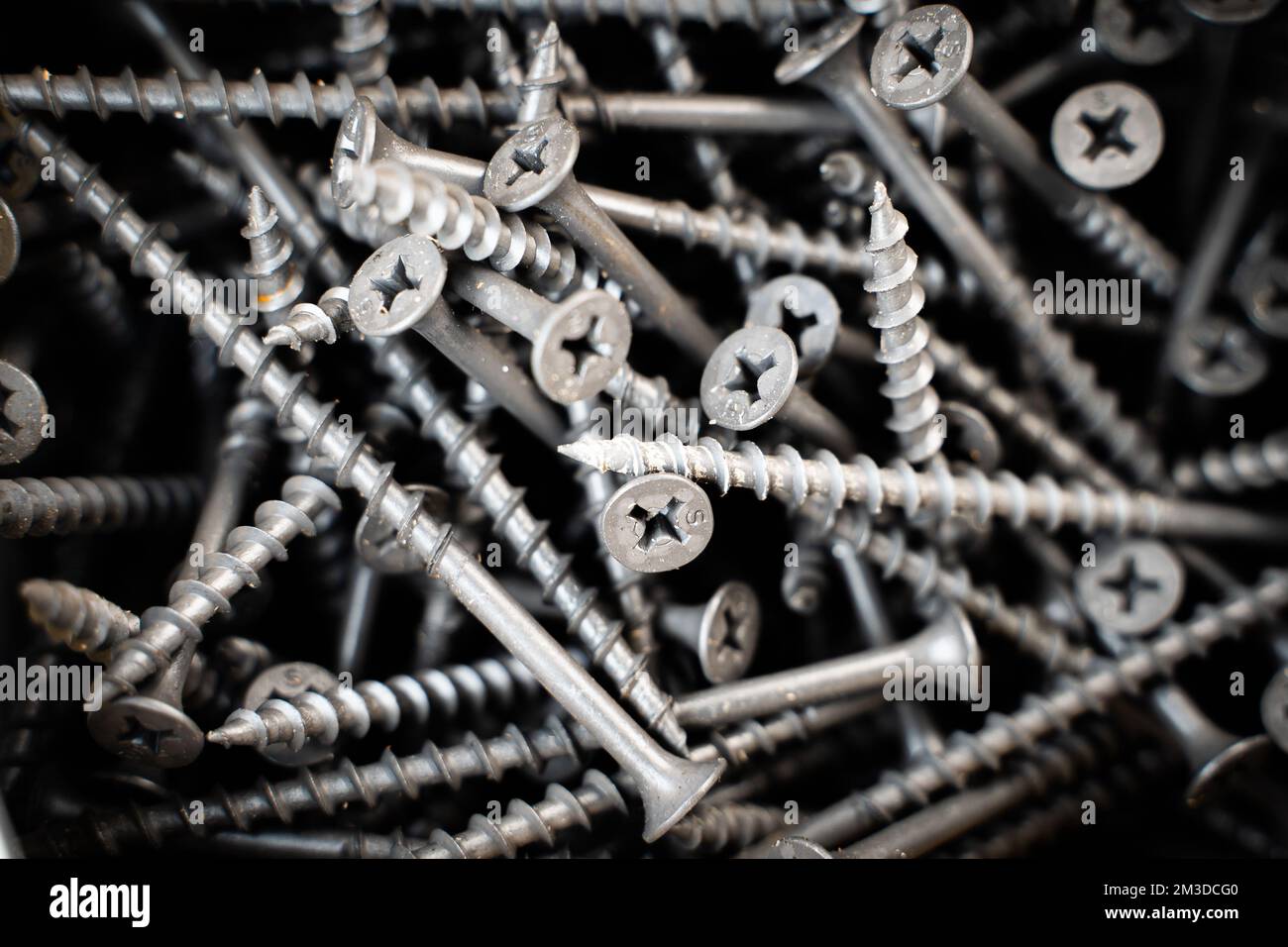 Long black wood screws close-up. Universal building materials Stock ...