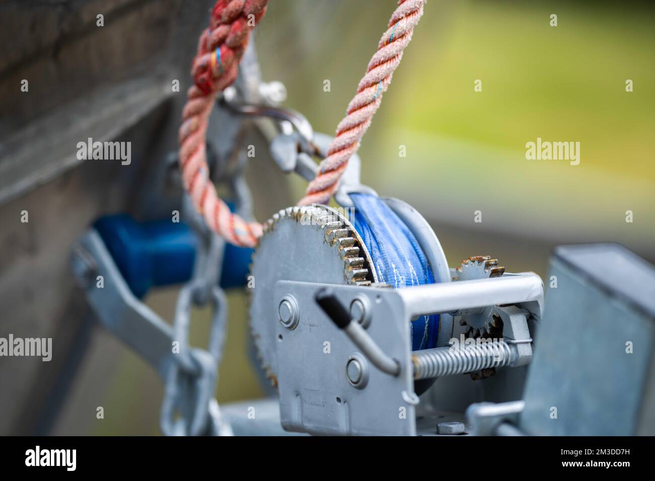boat trailer winch by the seaside in a camp ground in australia in ...