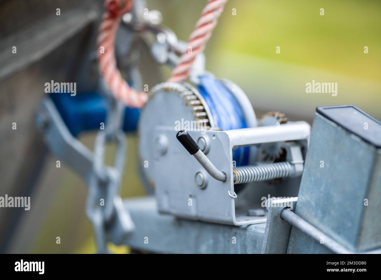 boat trailer winch by the seaside in a camp ground in australia in ...