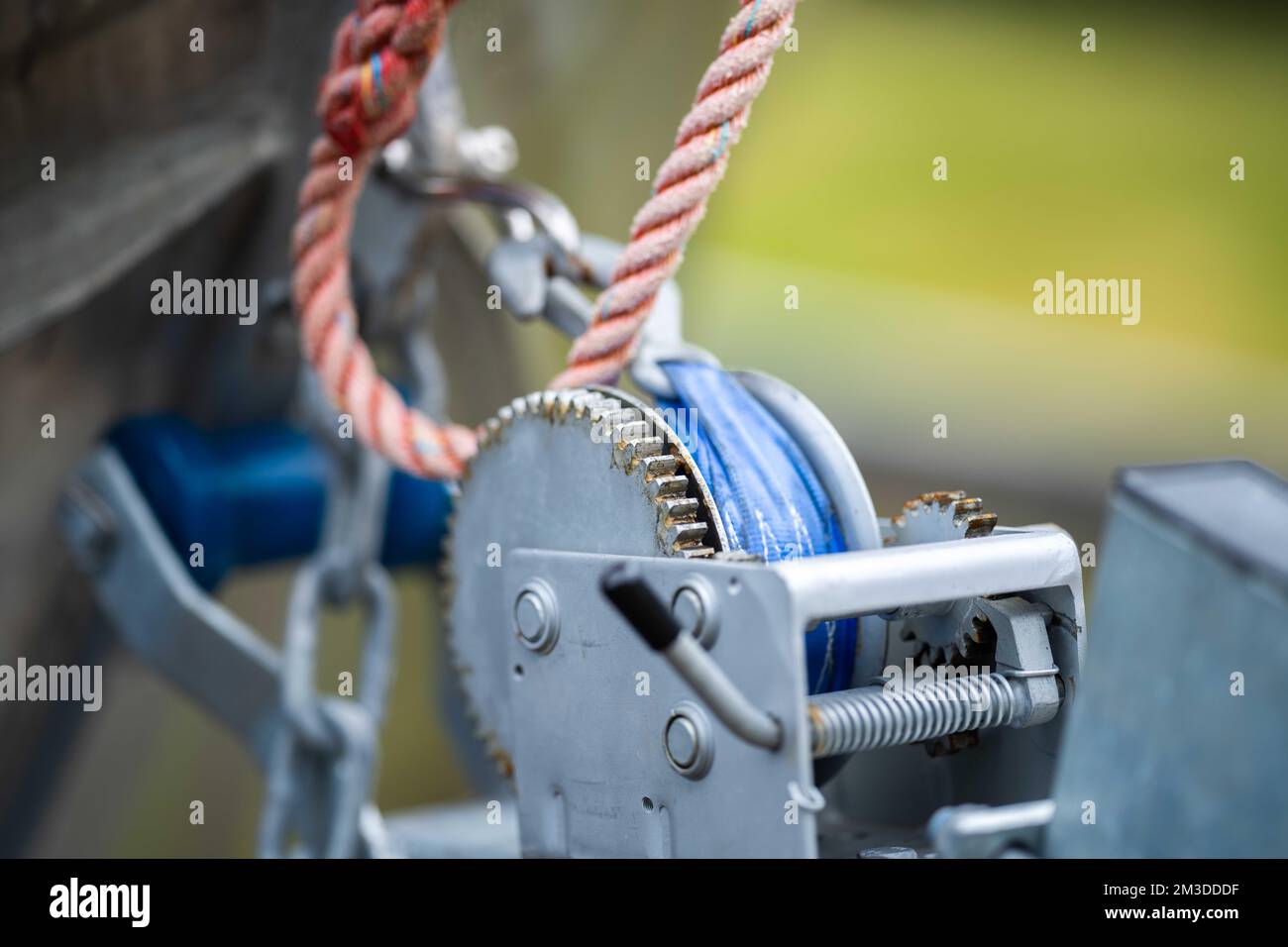 boat trailer winch by the seaside in a camp ground in australia in ...