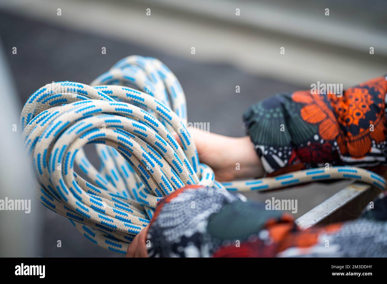 woman worker working with rope and cord on a ute in australia Stock ...