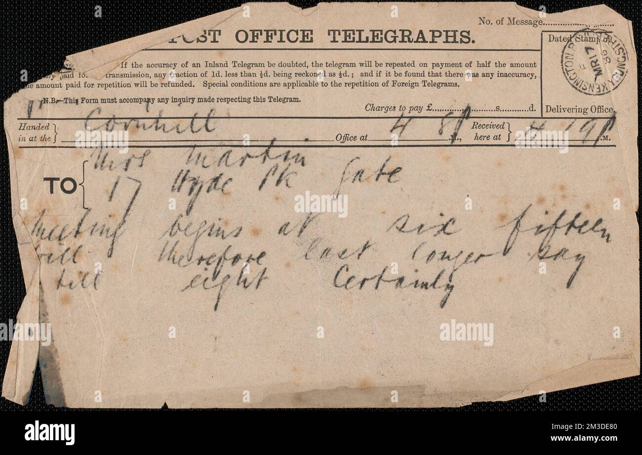 [John Biddulph Martin] telegram to [Victoria Woodhull Martin, London ...