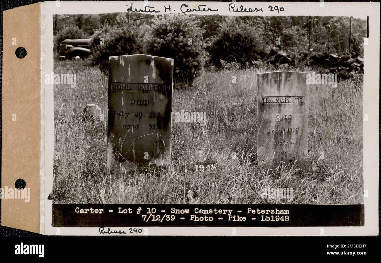 John Carter, Benja Carter, Snow Cemetery, lot 10, Petersham, Mass ...