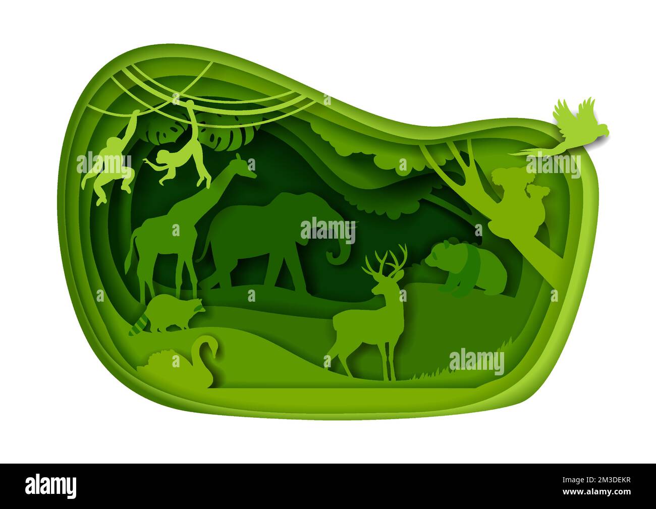 Zoo park vector in paper cut art craft origami style. Silhouette of ...