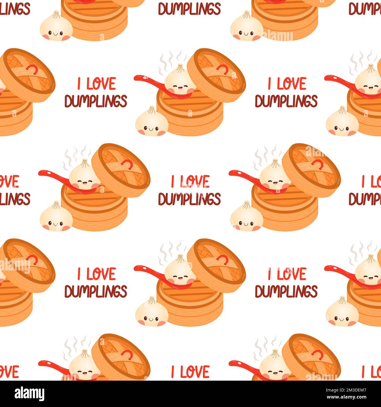Dumpling and gyoza seamless pattern vector drawing. Traditional ...