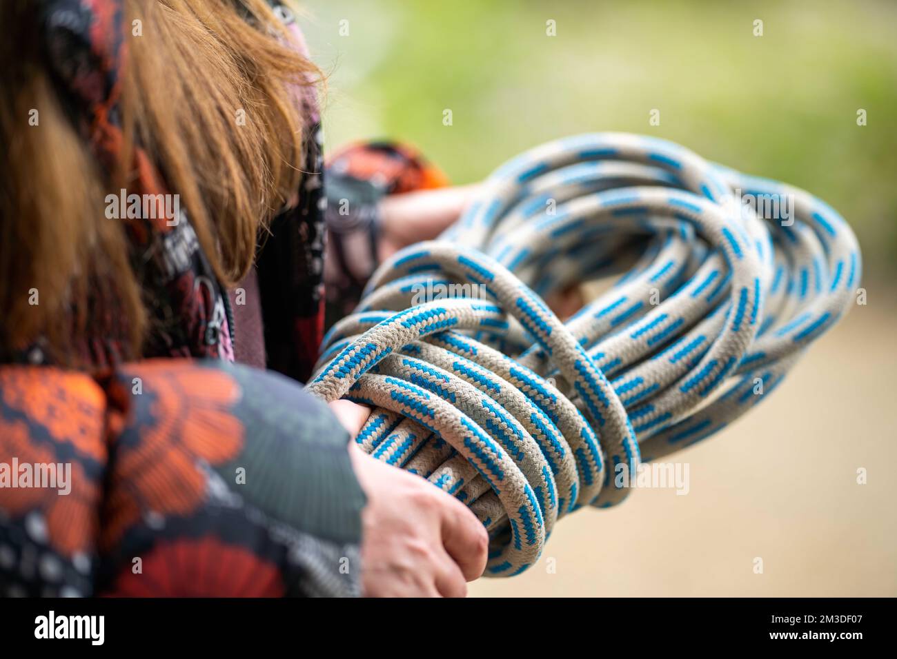 woman worker working with rope and cord on a ute in australia Stock ...
