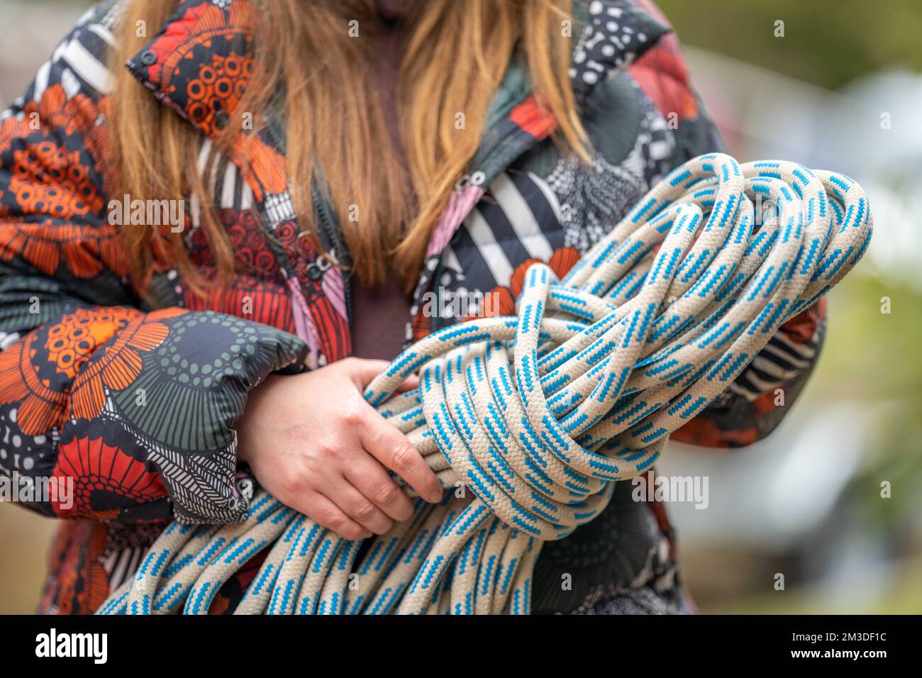woman worker working with rope and cord on a ute in australia Stock ...