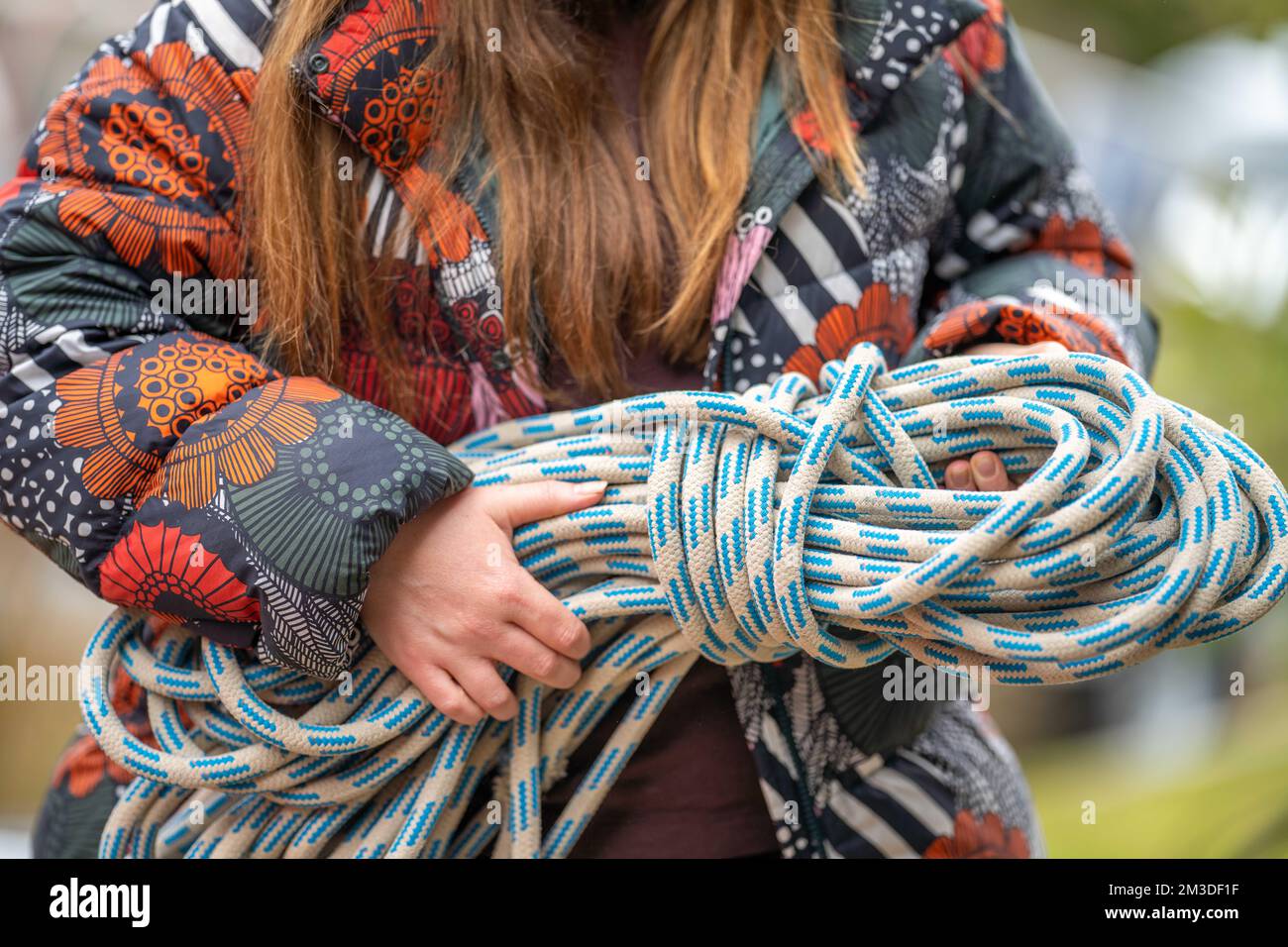 woman worker working with rope and cord on a ute in australia Stock ...
