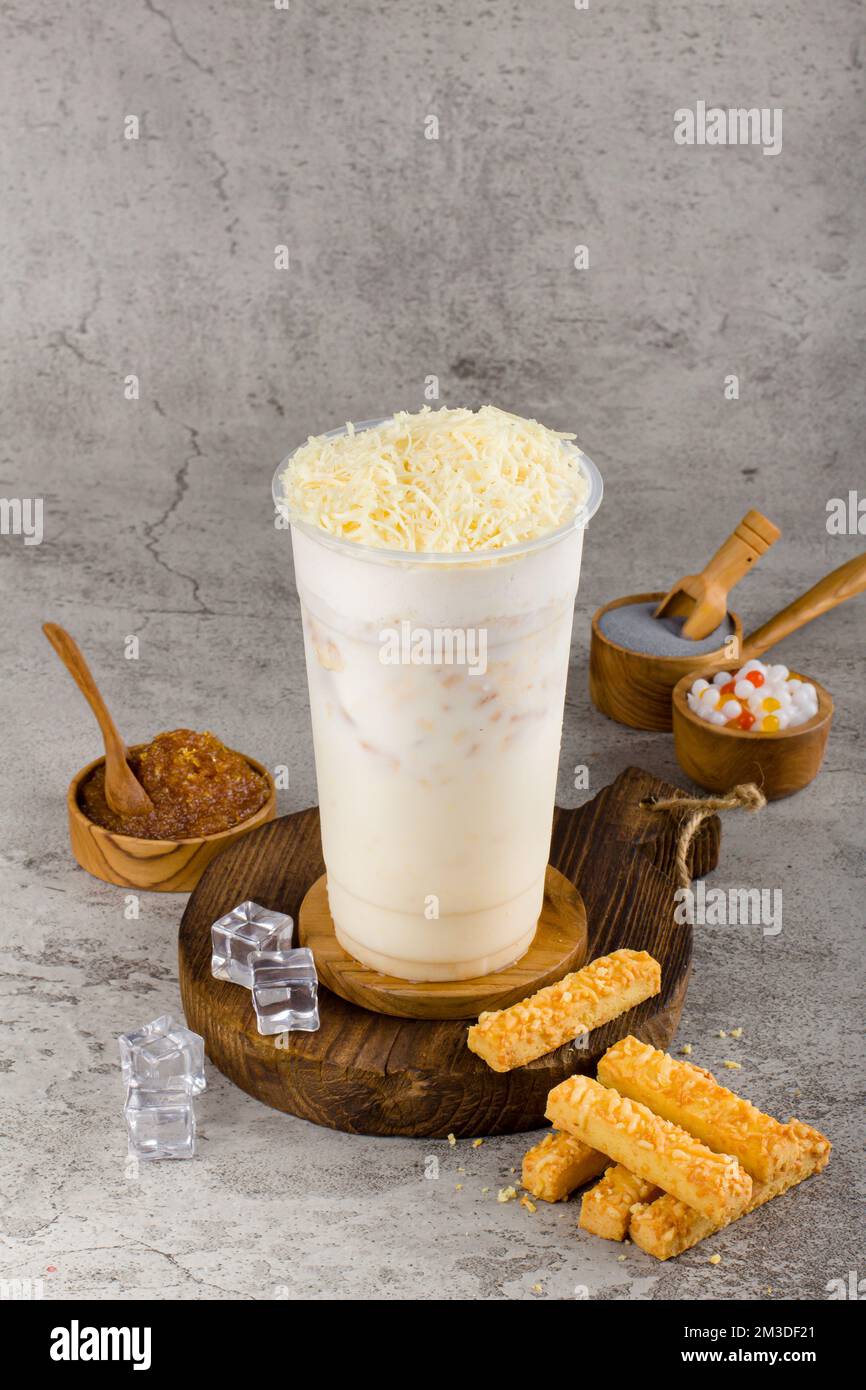 Boba or tapioca pearls is taiwan bubble milk tea in plastic cup with ...