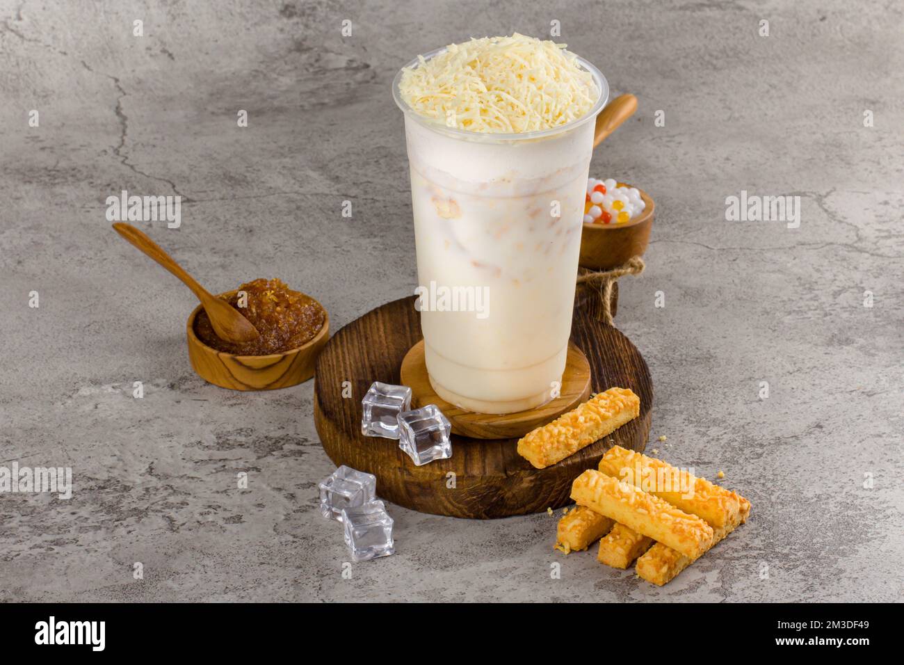 Boba or tapioca pearls is taiwan bubble milk tea in plastic cup with ...