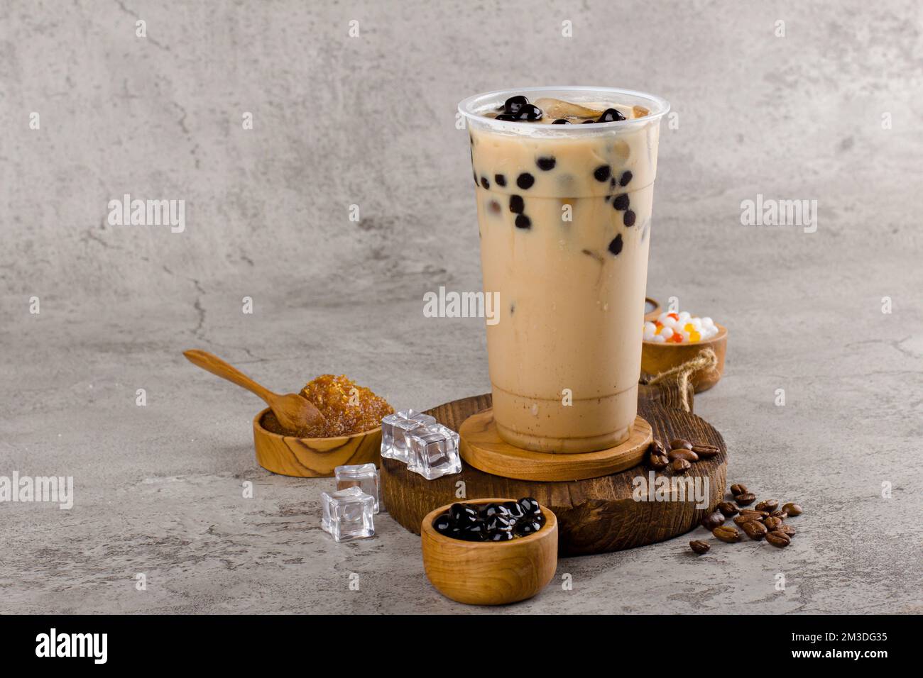 Boba or tapioca pearls is taiwan bubble milk tea in plastic cup with ...