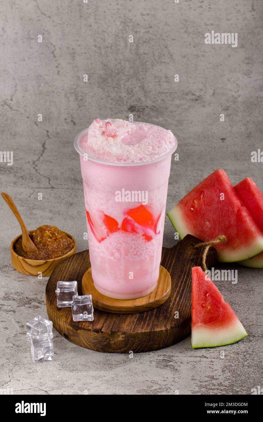 Boba or tapioca pearls is taiwan bubble milk tea in plastic cup with ...