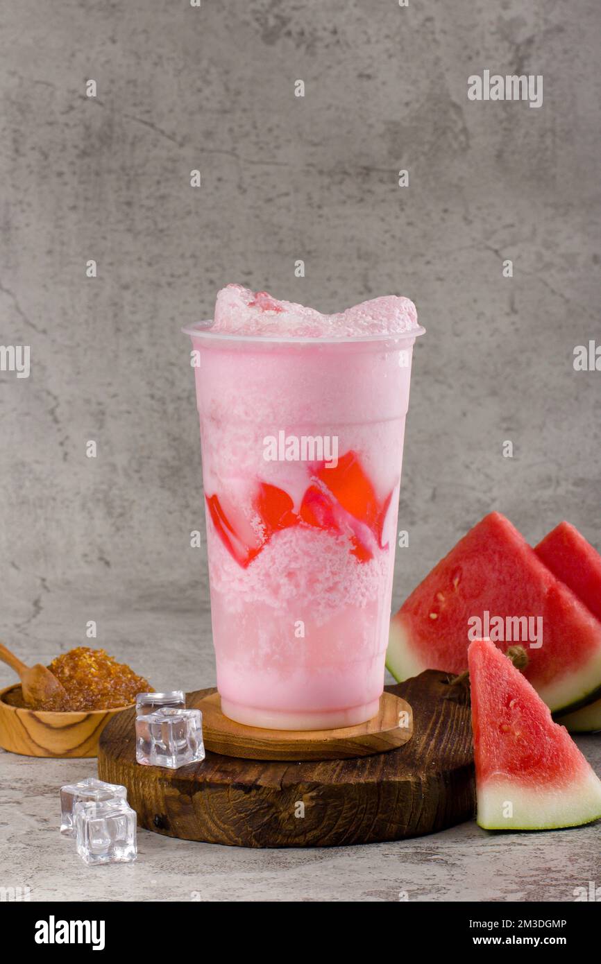 Boba or tapioca pearls is taiwan bubble milk tea in plastic cup with ...