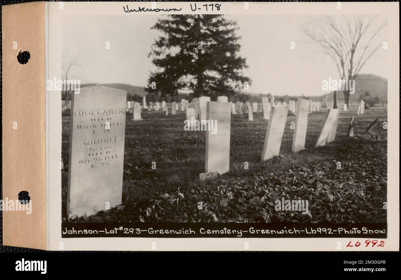 Johnson, Greenwich Cemetery, Old section, lot 293, Greenwich Mass., ca. 1930-1931 : Unknown, U ...
