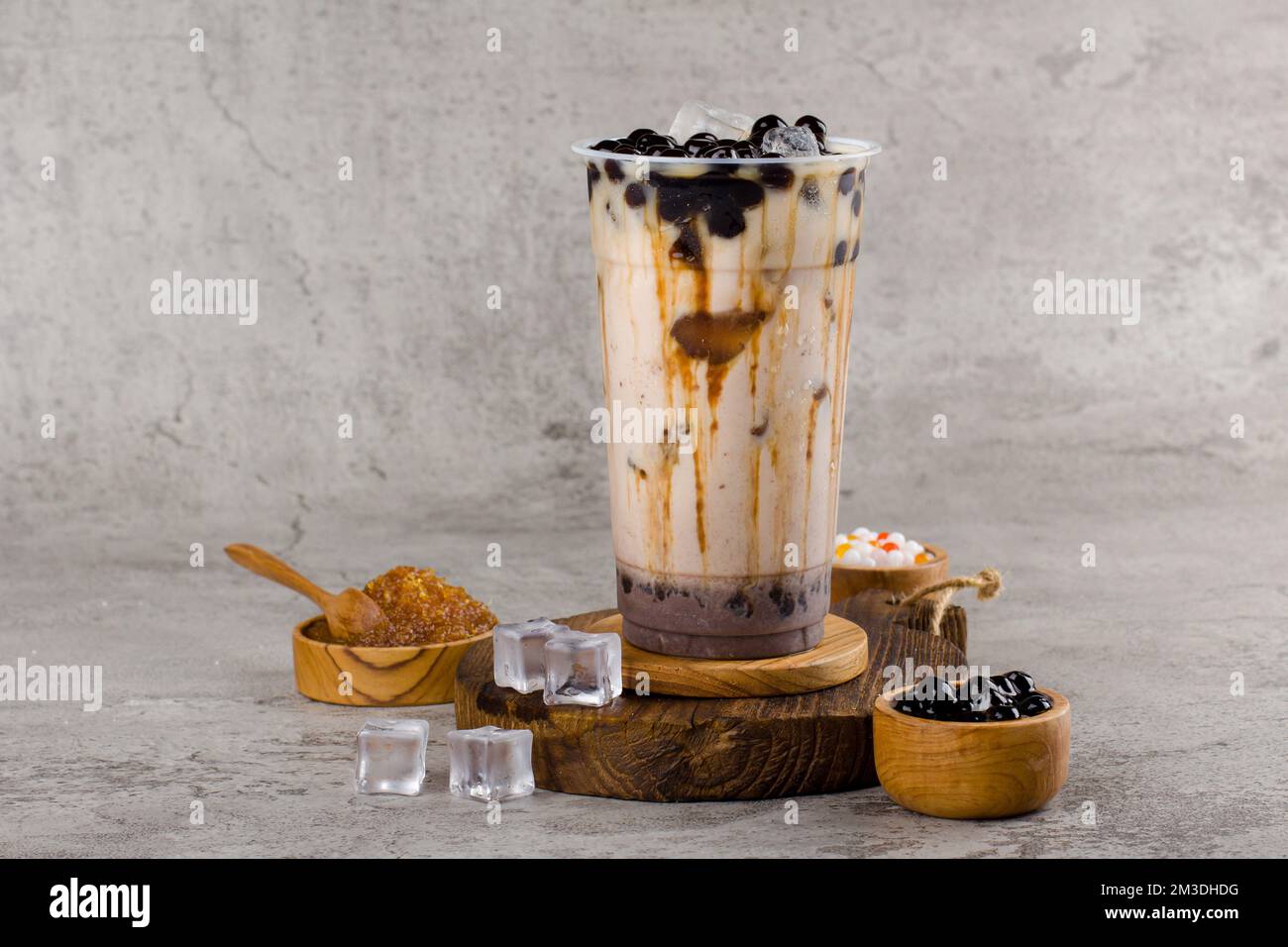 Boba or tapioca pearls is taiwan bubble milk tea in plastic cup with ...