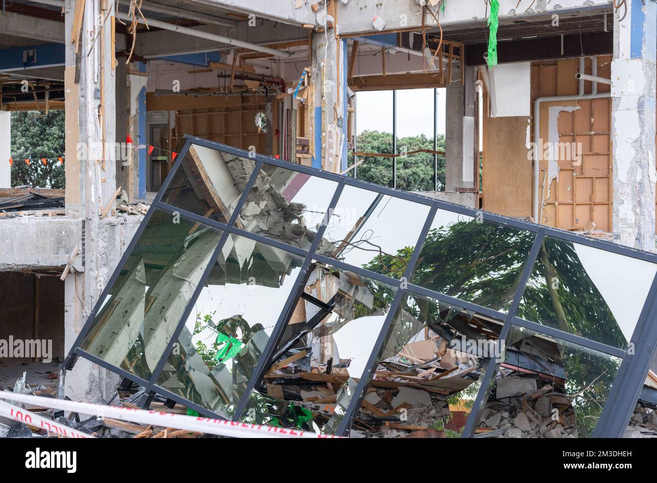 City Building in planned process of demolition with structure exposed ...