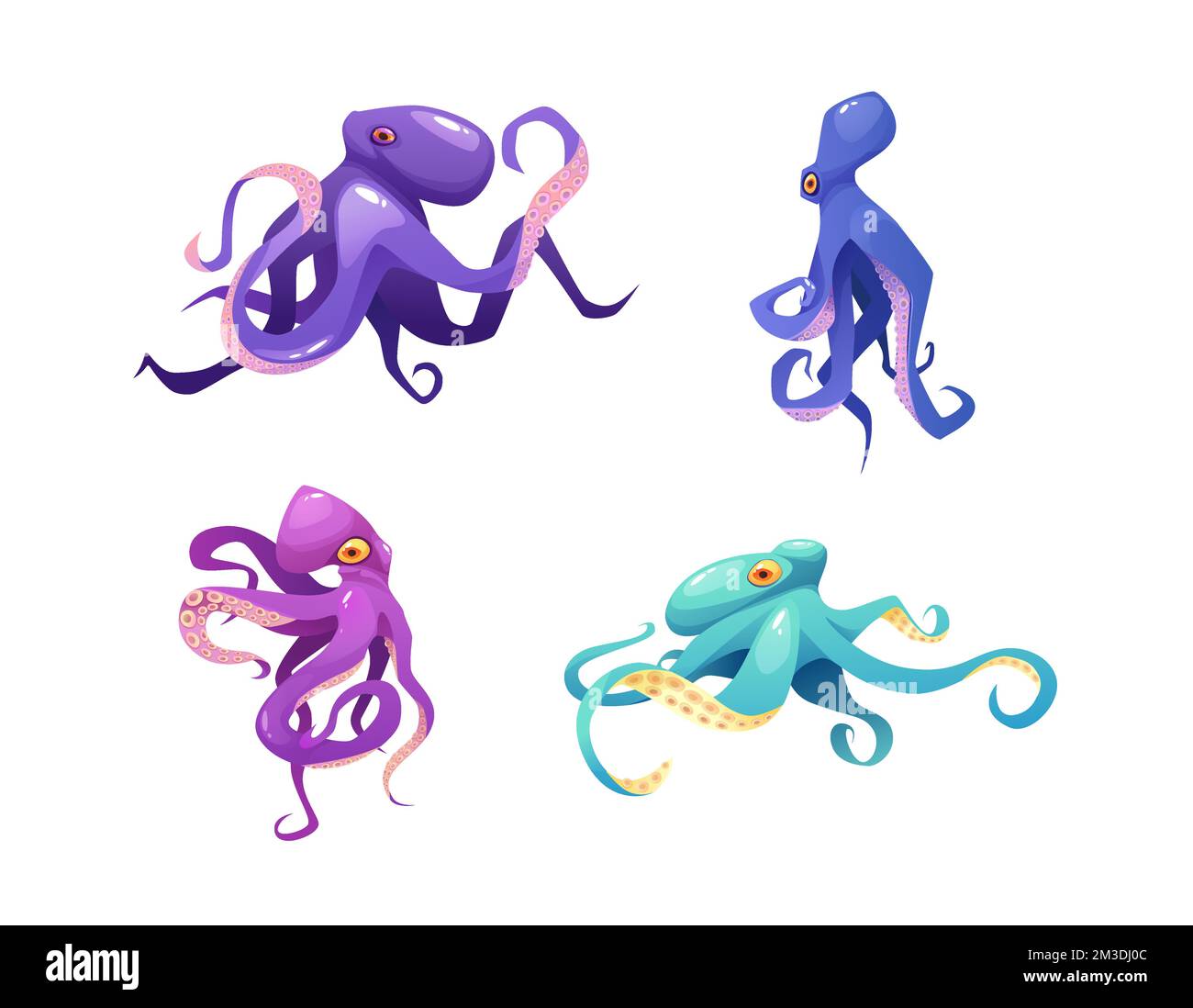 Octopuses set cartoon vector illustration. Sea cute animal Stock Vector ...