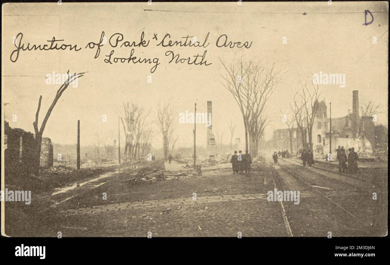 Junction of Park + Central Aves, looking north , Fires, Ruins, Streets ...