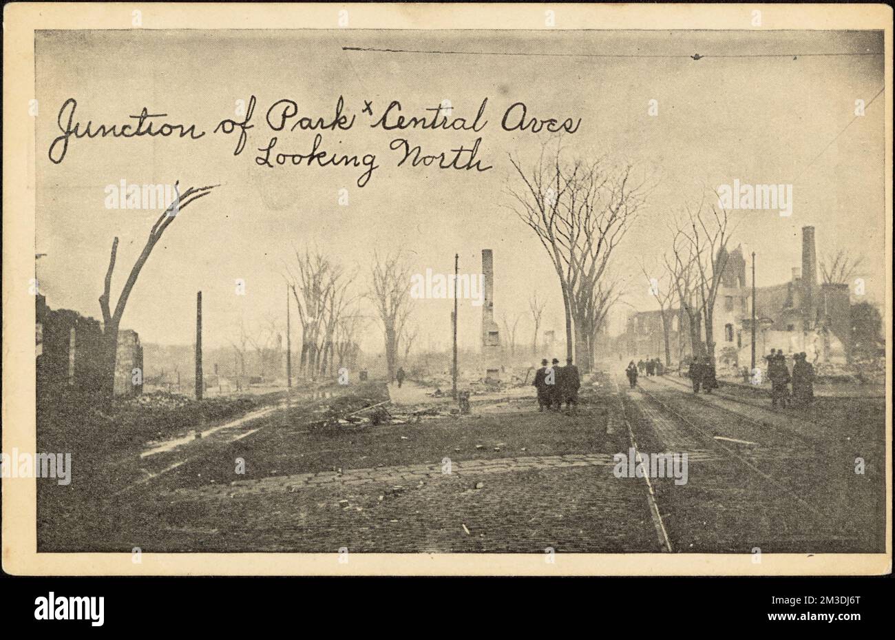 Junction of Park + Central Aves, looking north , Fires, Ruins, Streets ...