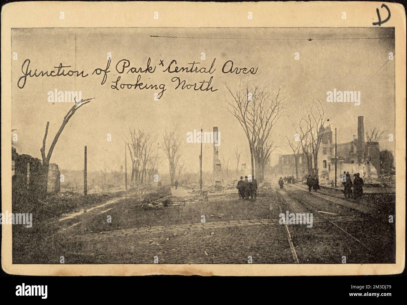 Junction of Park + Central Aves, looking north , Fires, Ruins, Streets ...