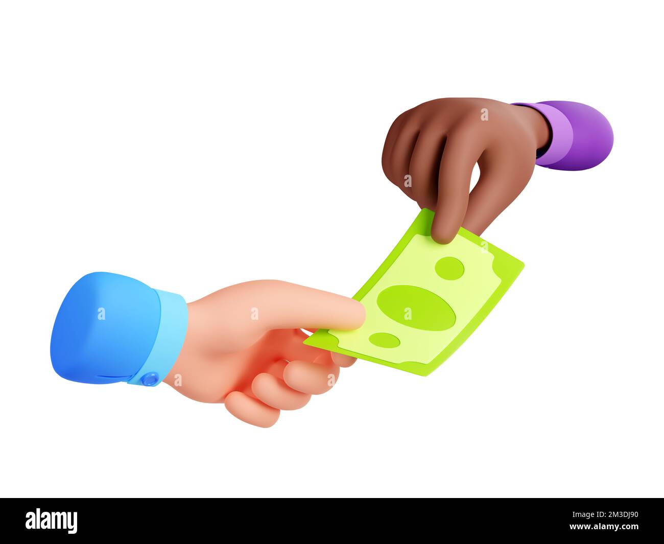 3d render black hand giving money bill to white palm. Businessmen ...