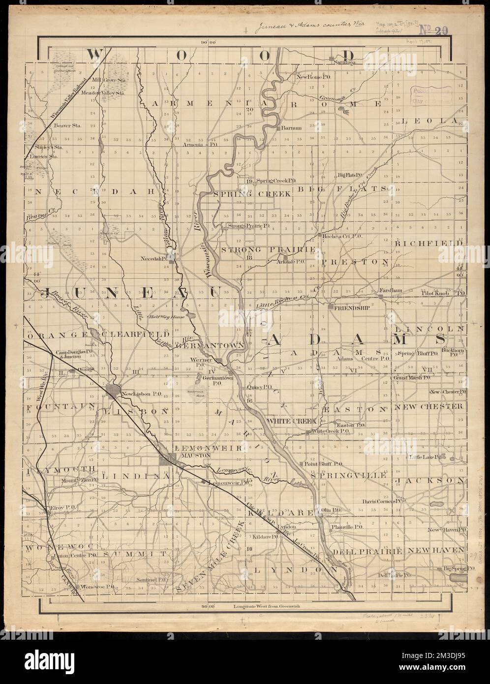 Juneau & Adams Counties, Wis. , Adams County Wis., Maps, Juneau County ...