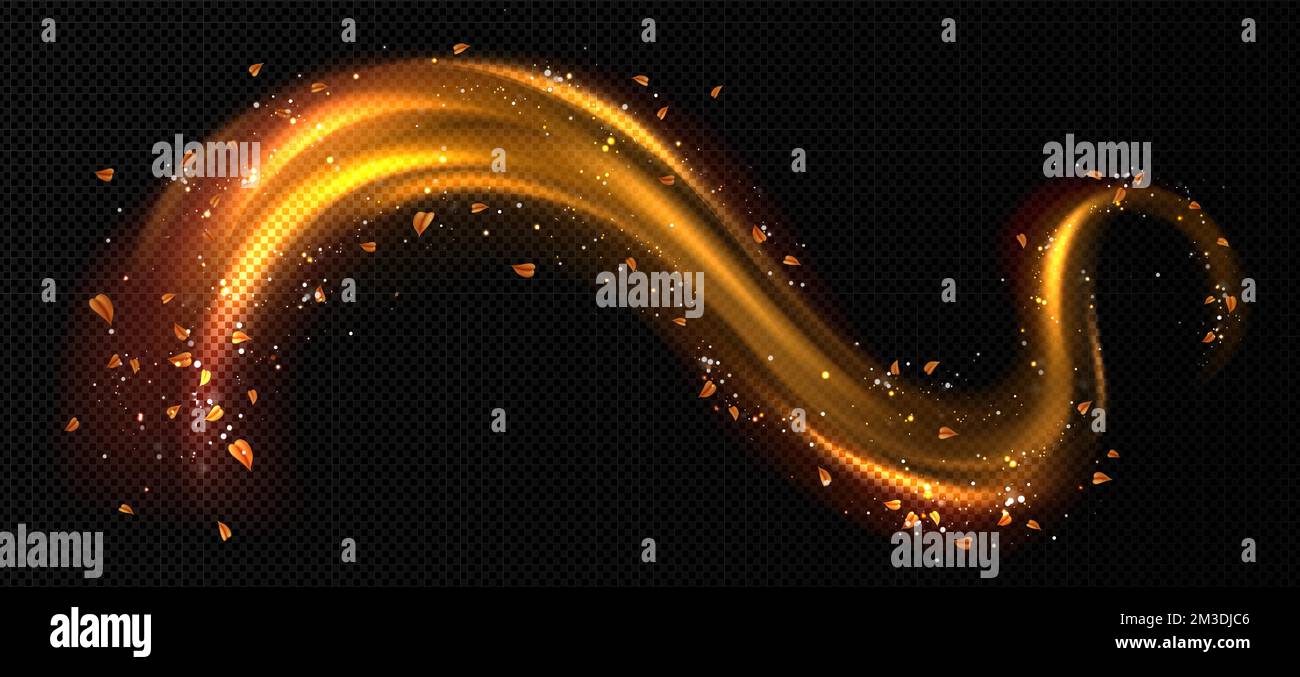 Abstract yellow wind swirls with autumn leaves png. Magic golden air ...