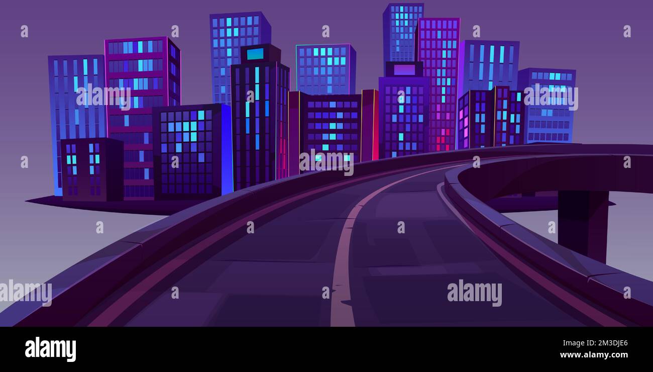 Night cityscape and highway flyover or bridge isolated on grey ...