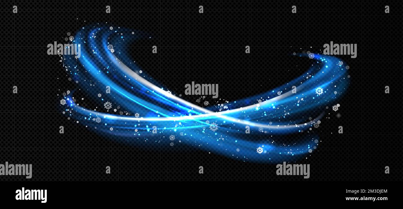 Abstract neon blue curve with snowflakes and shimmering dust png ...