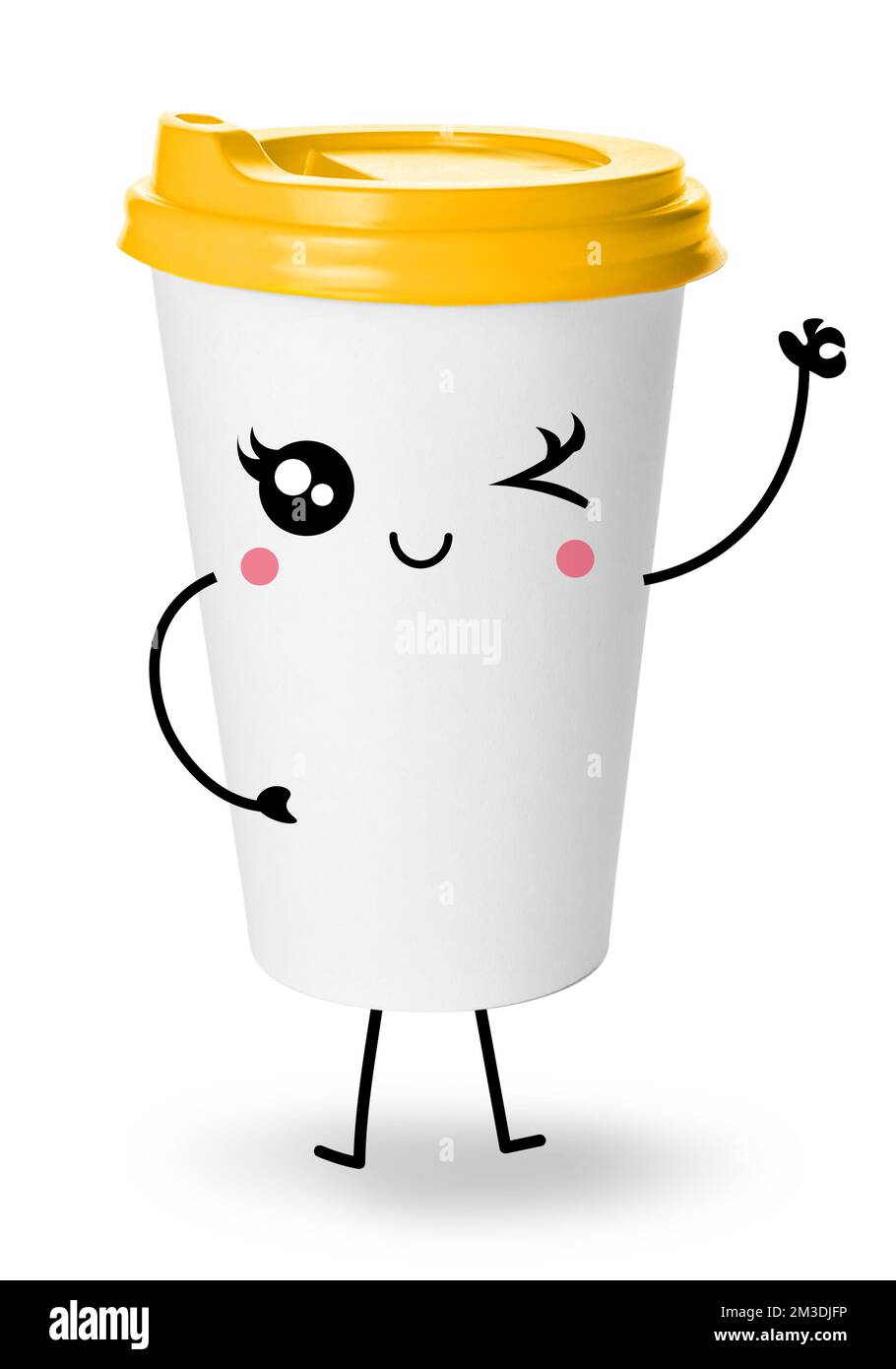 Cute takeaway coffee cup showing OK on white background Stock Photo - Alamy