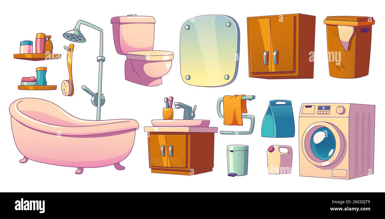 Bathroom furniture, bath with shower, toilet bowl, sink, mirror ...