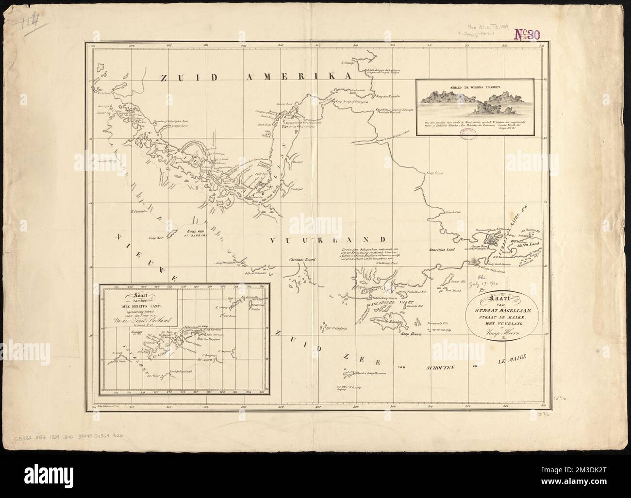 Kaart van Straat Magellaan, Straat Le Maire, het Vuurland en Kaap Hoorn ...