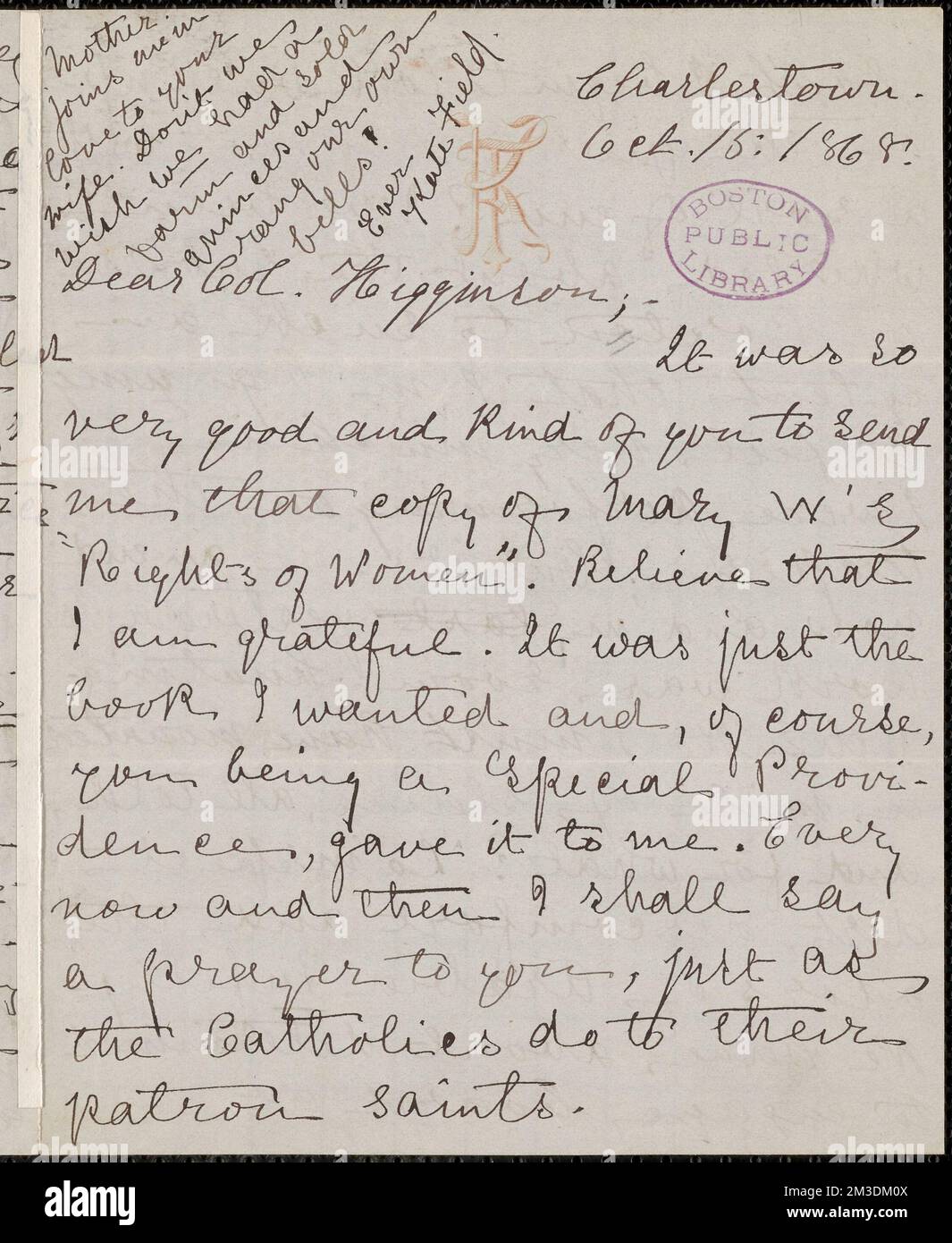 Kate Field autograph letter signed to Thomas Wentworth Higginson ...