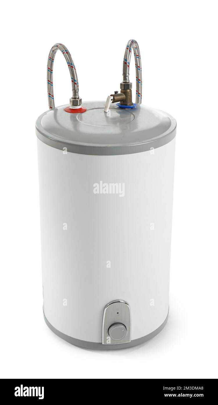 Modern electric boiler on white background Stock Photo - Alamy
