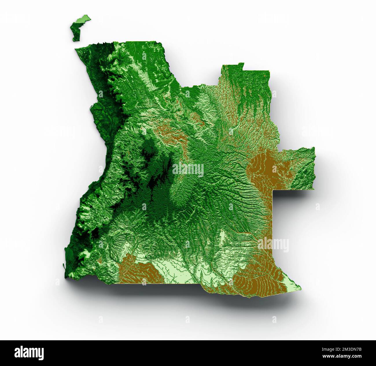 A 3D rendering of Angola relief map isolated on a white background ...