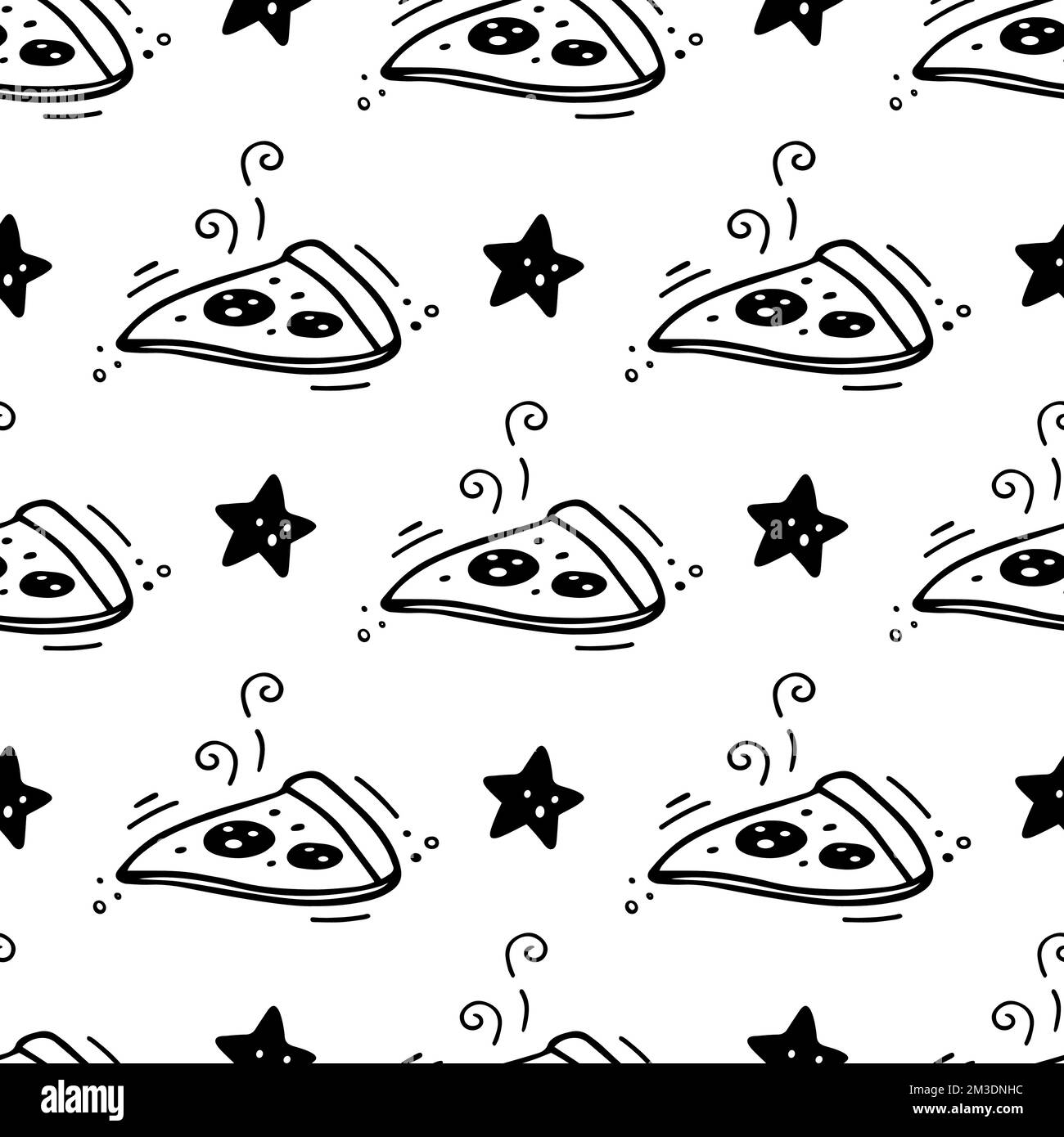 Hand drawn pizza seamless pattern. Fast food pattern. Vector Fast food illustration in doodle ...