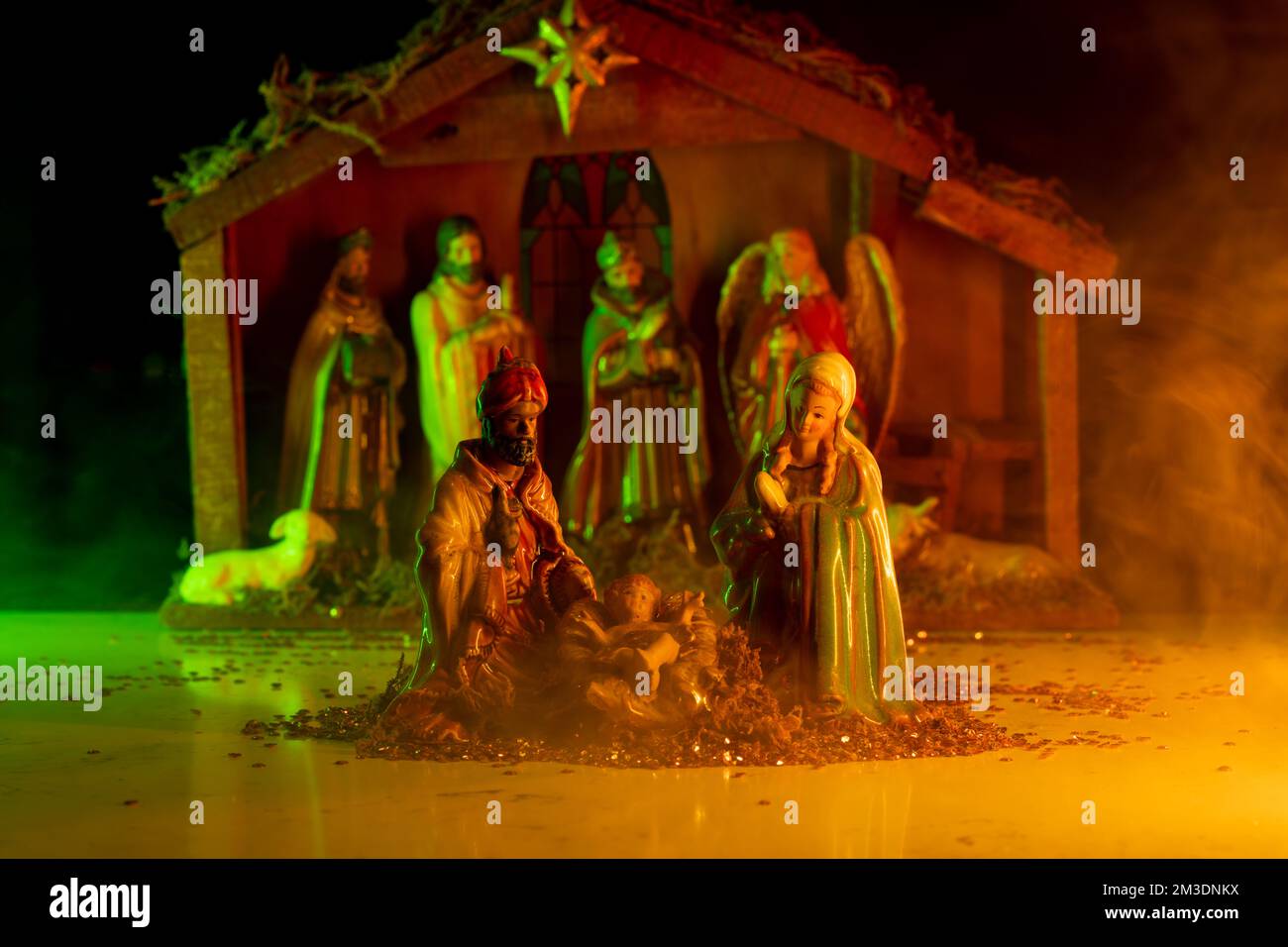 Traditional Christmas scene birth of Jesus. A Christmas scene with baby ...