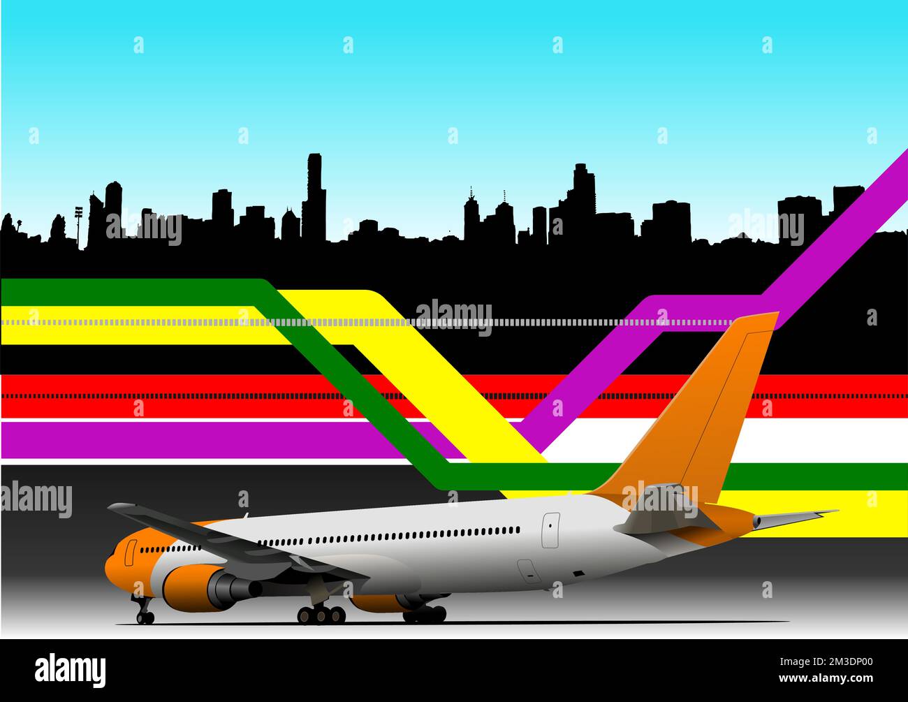 Abstract hi-tech background with passenger plane image. Vector 3d ...