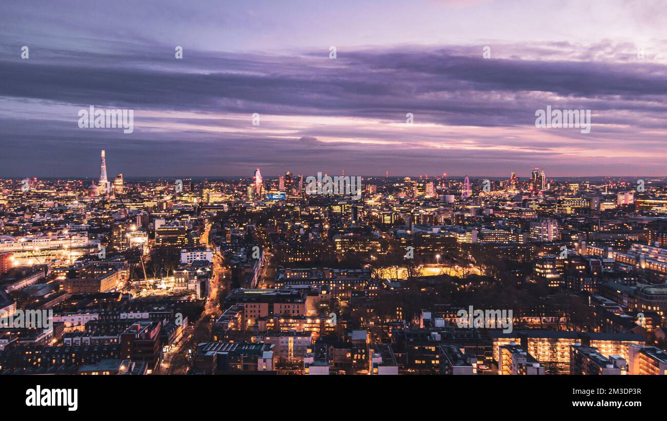 London Skyline Dramatic Evening Drone Stock Photo - Alamy