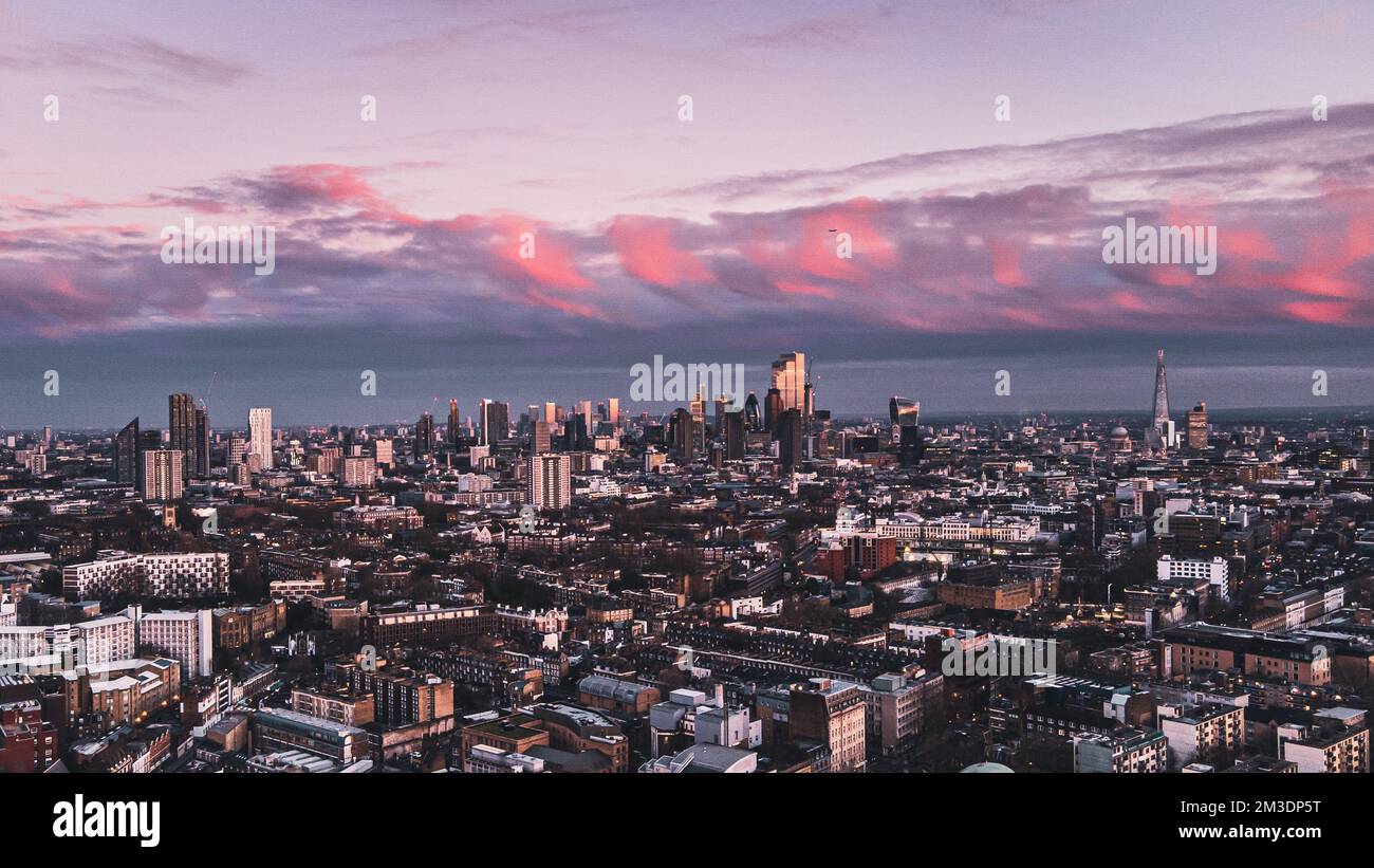 City of London Pink Sunset Drone Stock Photo - Alamy