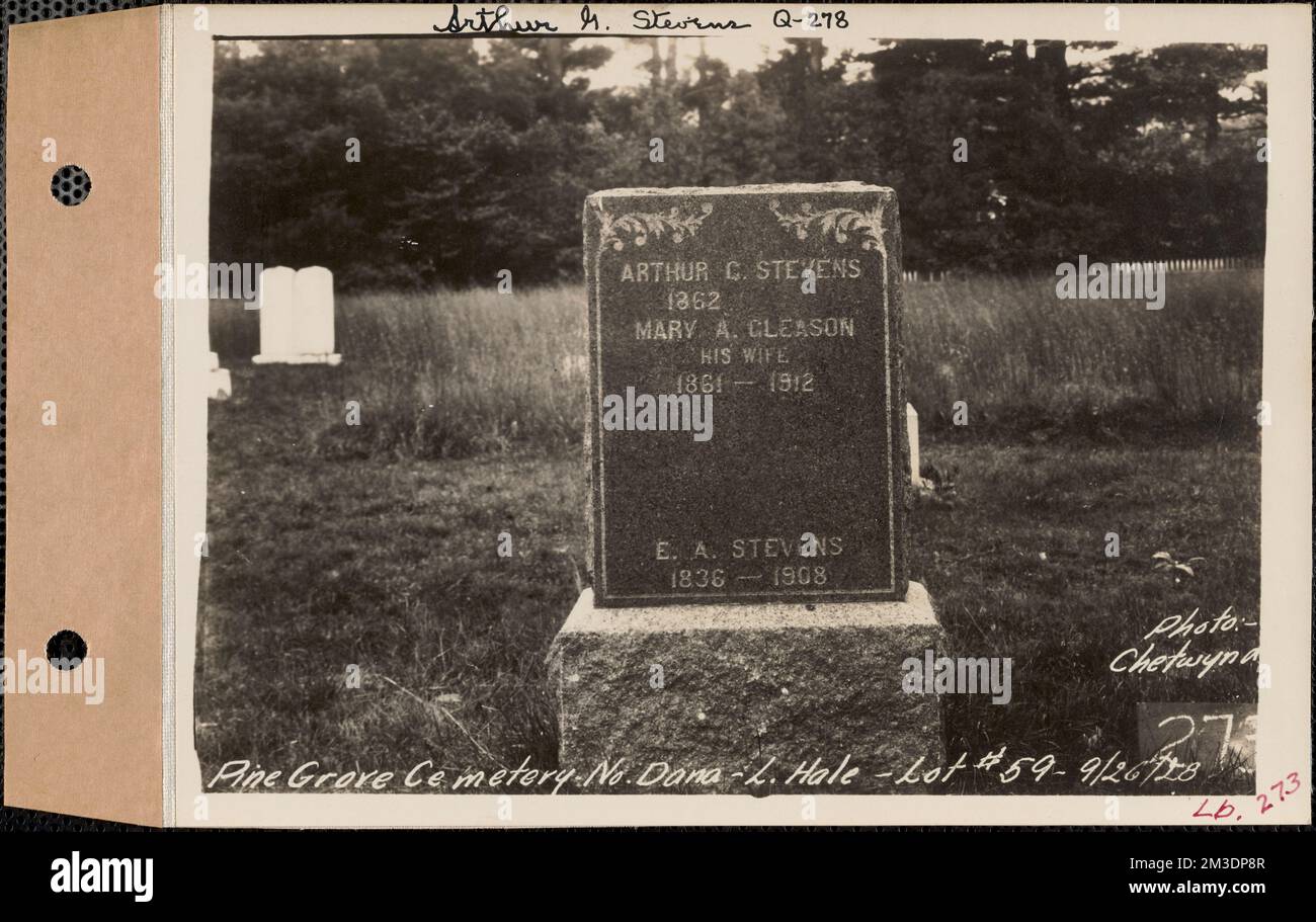 L. Hale, Pine Grove Cemetery, lot 59, North Dana, Mass., Sept. 26, 1928 : Arthur G. Stevens, Q ...