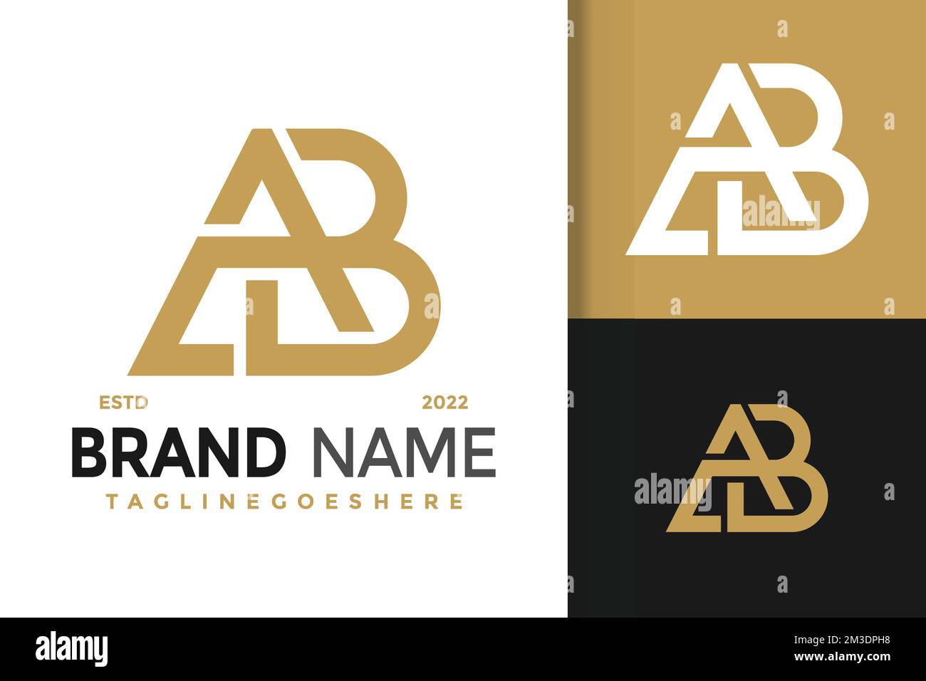 A vector set of golden, white and black logo design with AB initials ...