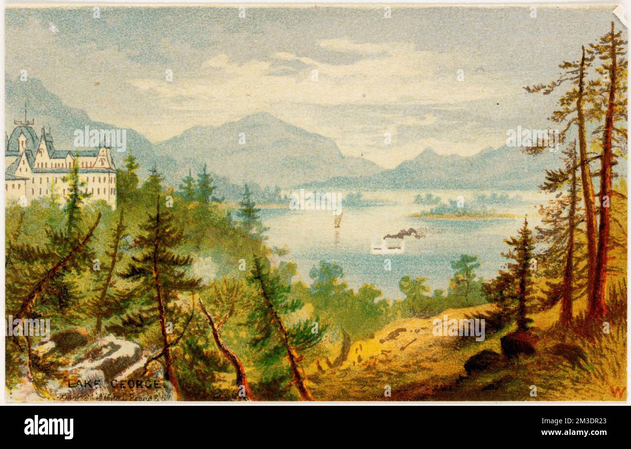 Lake George , Lakes & ponds, Mountains, Trees. Louis Prang & Company ...
